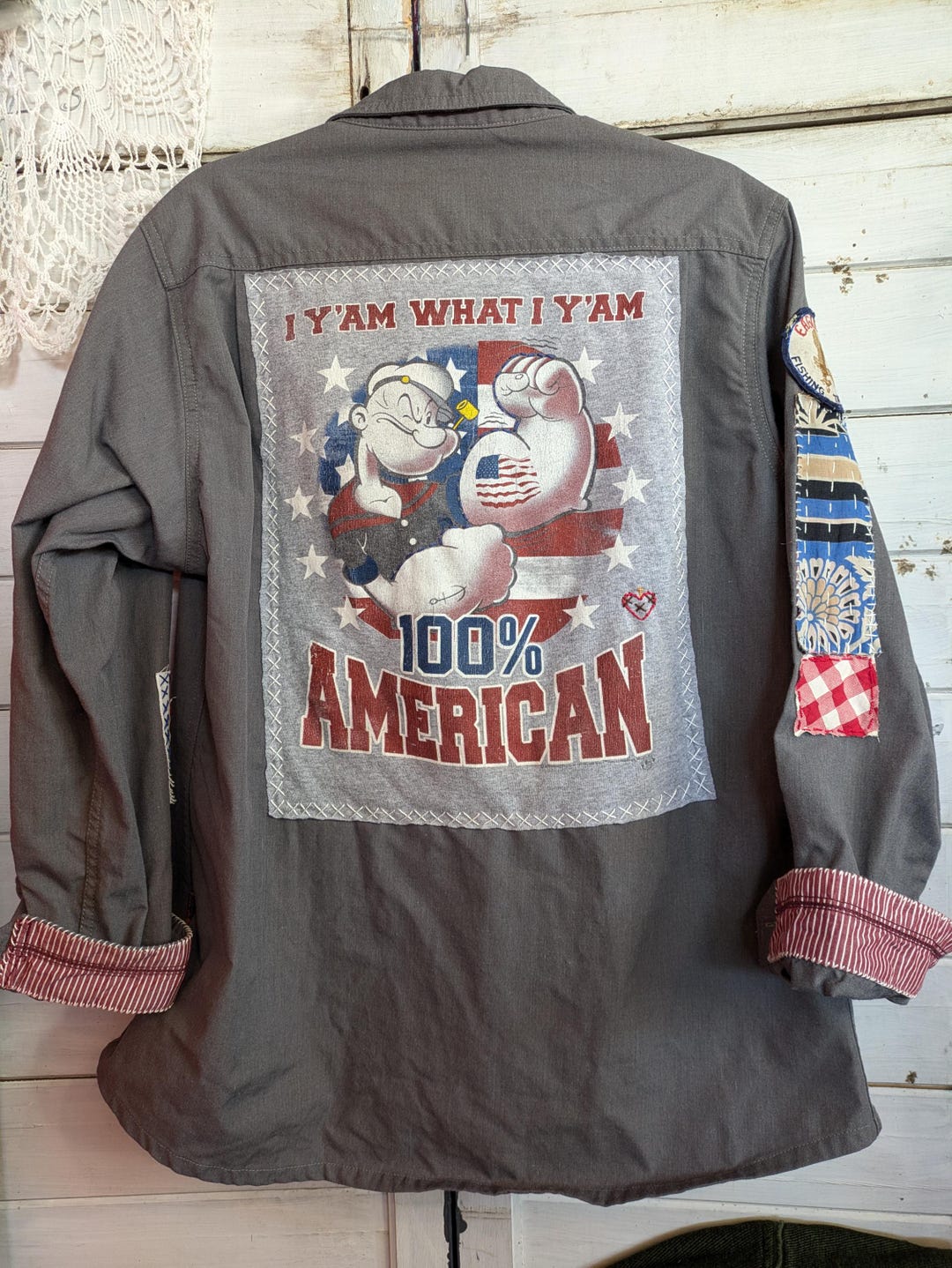 Rasco Brand Army Green American Popeye Upcycle Button-up Shirt - Size L ...