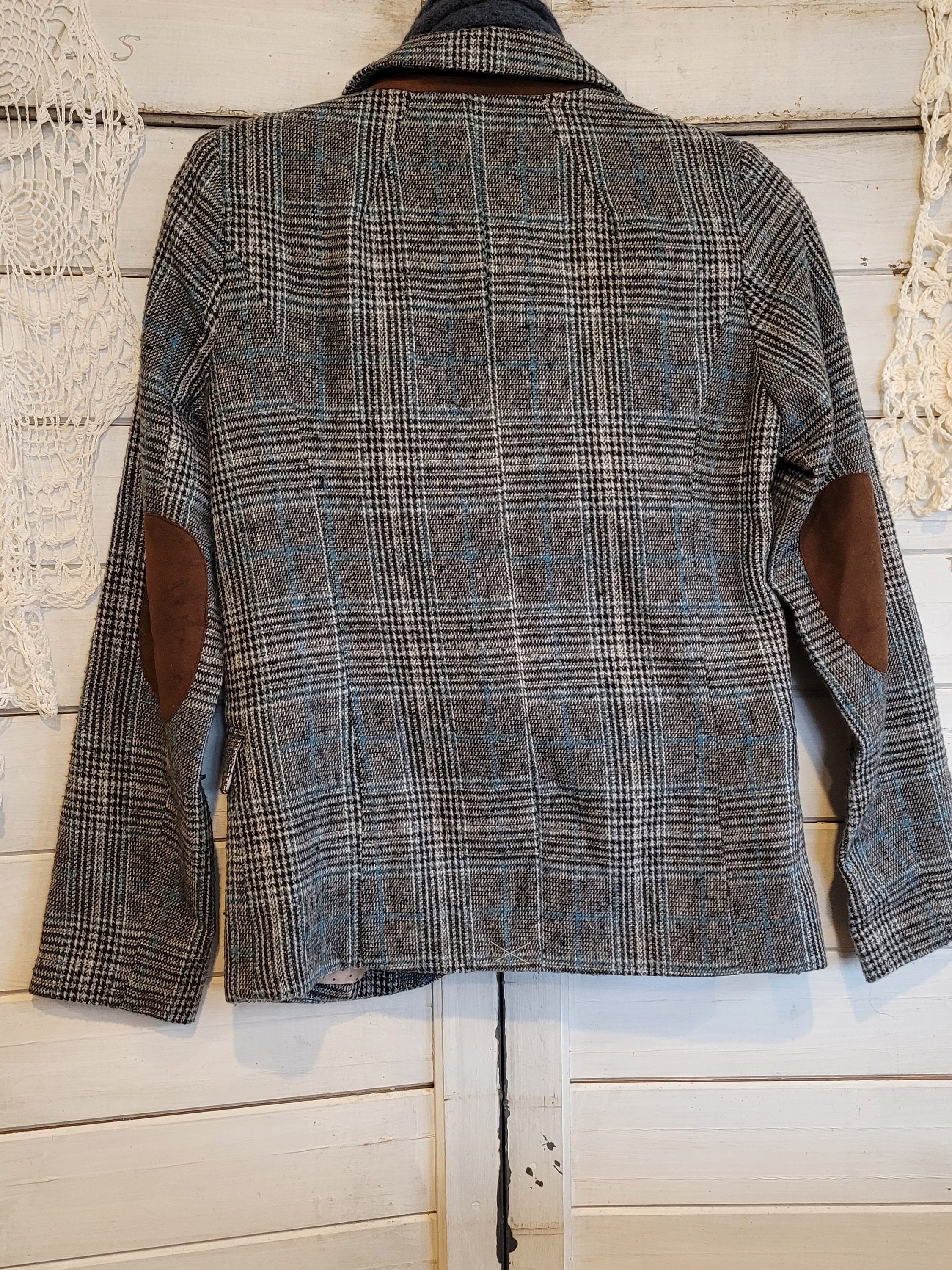 Blue Wool Plaid Jacket With Coordinating Scarf Upcycle - Etsy