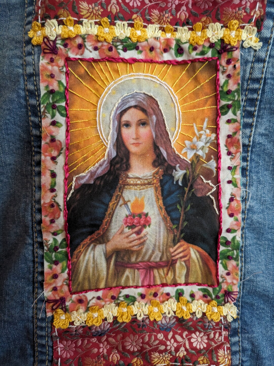 Blessed Mother Mary Kids Upcycle Levi's Denim Jacket, Size 10-12 - Etsy