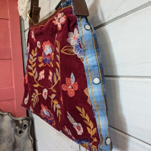 Embroidered Red Velvet and Denim Upcycle Purse - Etsy
