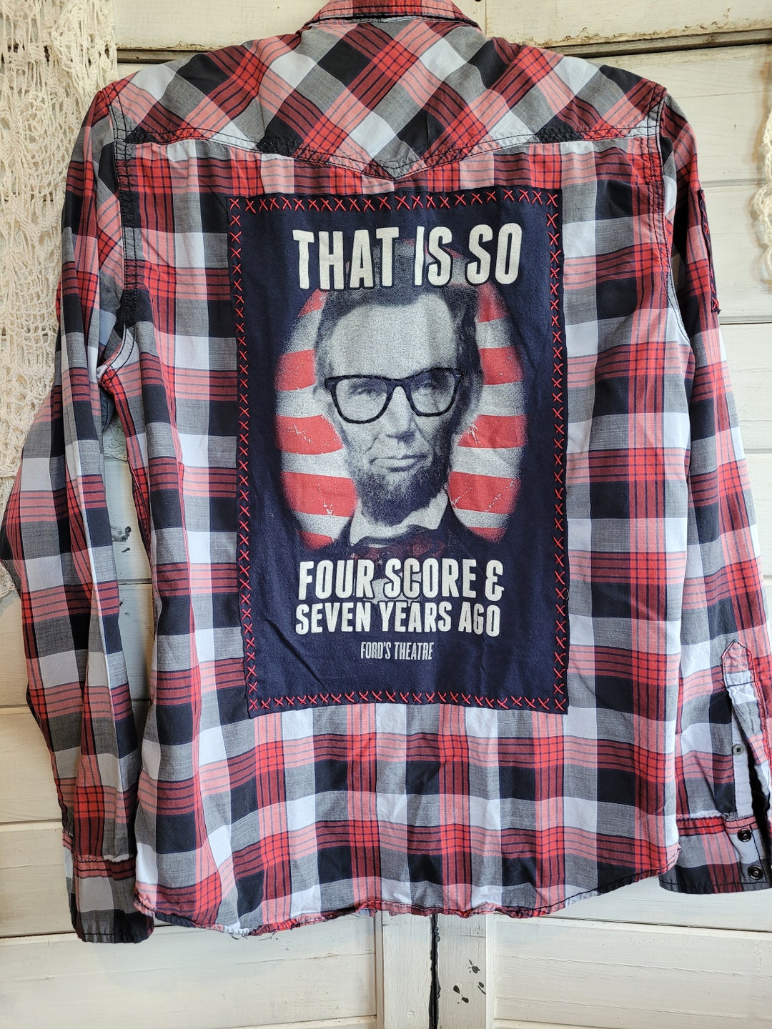 American Eagle Upcycle Red Blue Lincoln Plaid Button Up, Size XS - Etsy