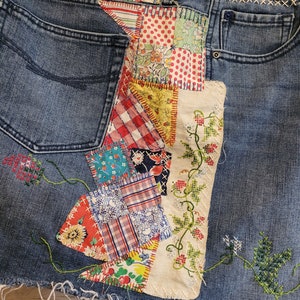 Women's GAP Denim Skirt Cross Stitch Upcycle Size 33 - Etsy