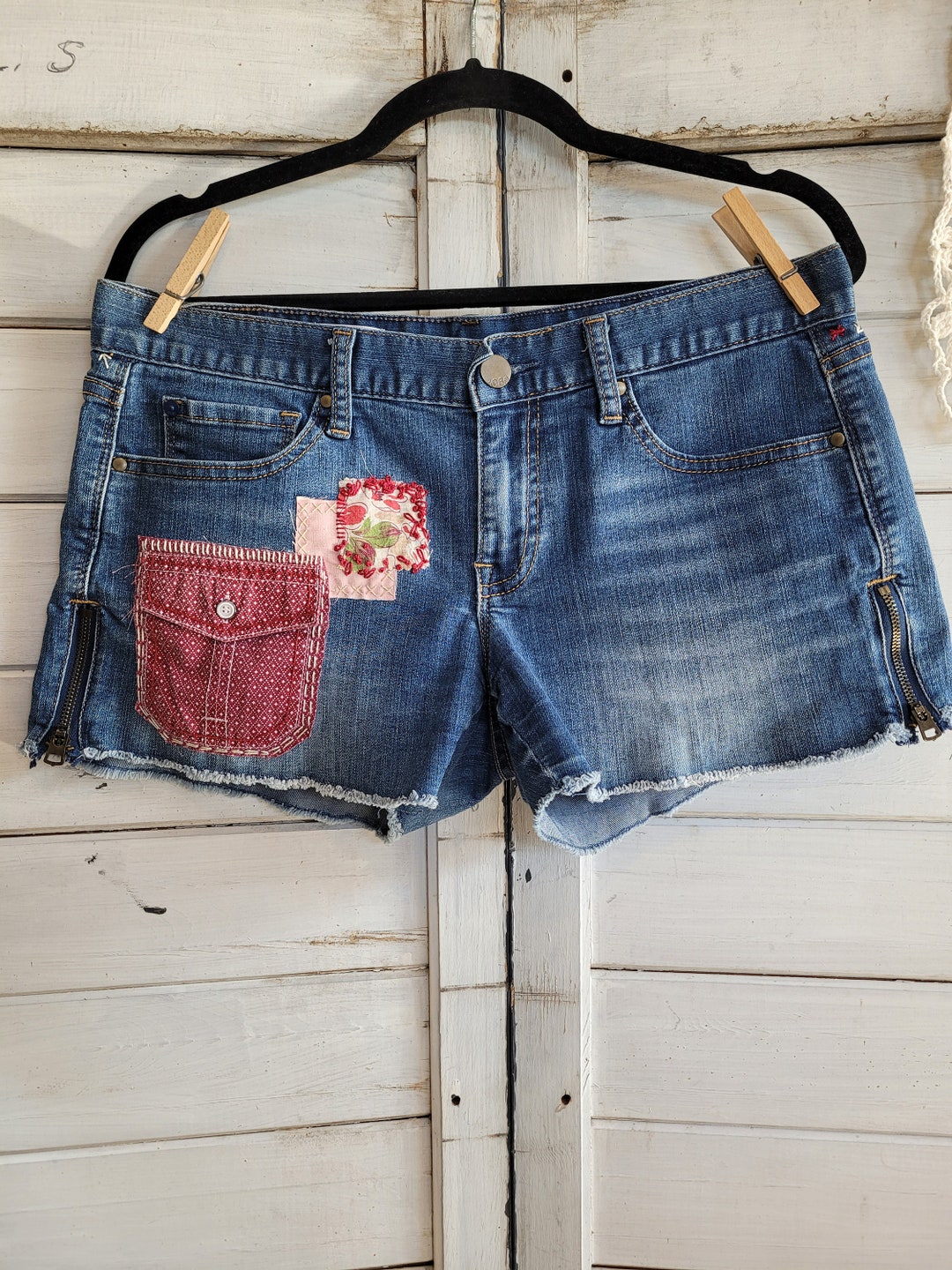 GAP Upcycled Red Love Denim Short Shorts Size 28 - Etsy