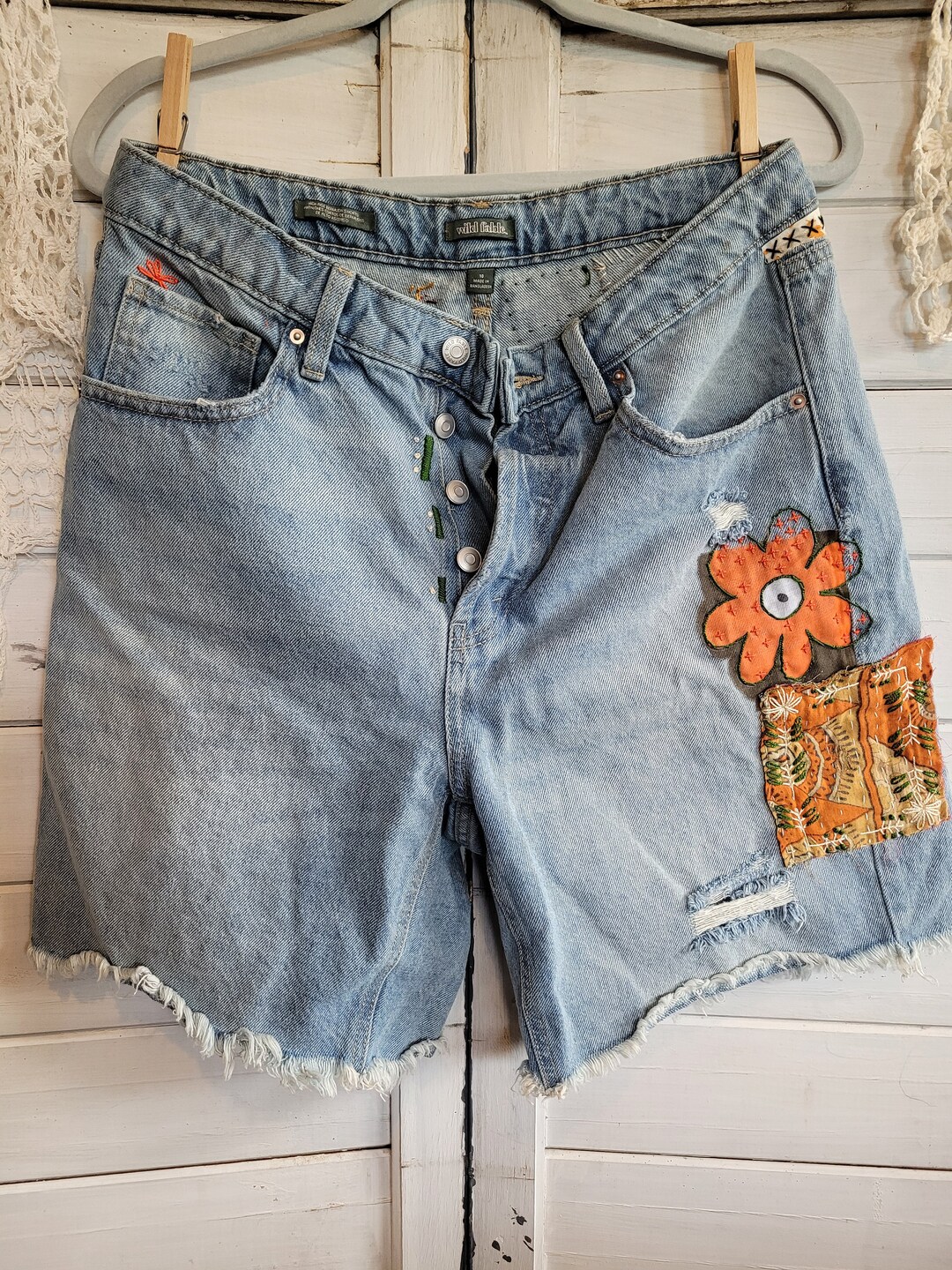 Wild Fable Denim Upcycle Orange Flower Shorts, Size 10 - Etsy