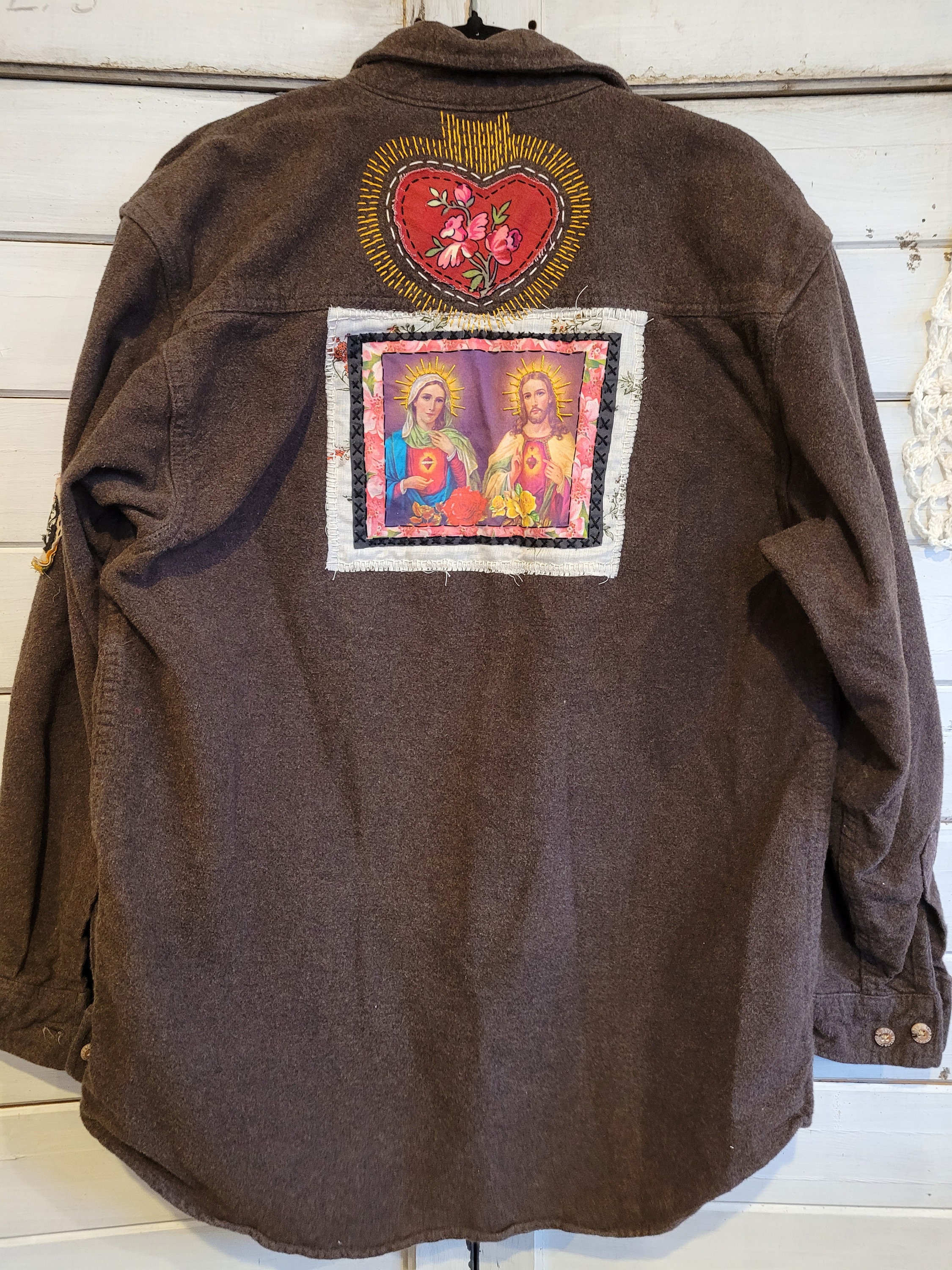 Dark Brown Chamois Sacred Hearts Button-up Upcycle Men's Size M - Etsy