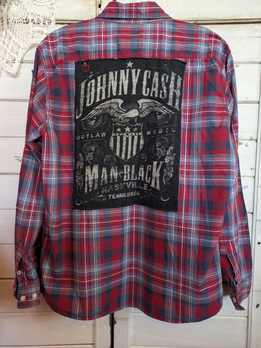 Wrangler Red/blue Plaid Johnny Cash Folsom Prison Upcycle Button-up ...