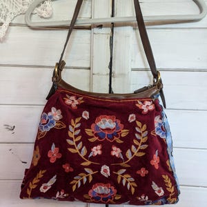 Embroidered Red Velvet and Denim Upcycle Purse - Etsy