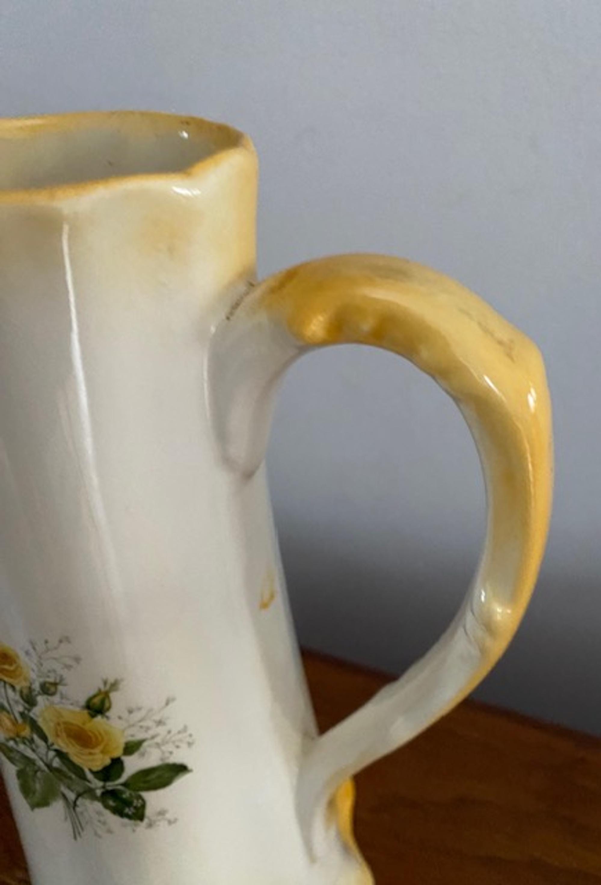 Vintage 1971 Cramer Mold Pitcher White With Yellow Roses and Yellow ...