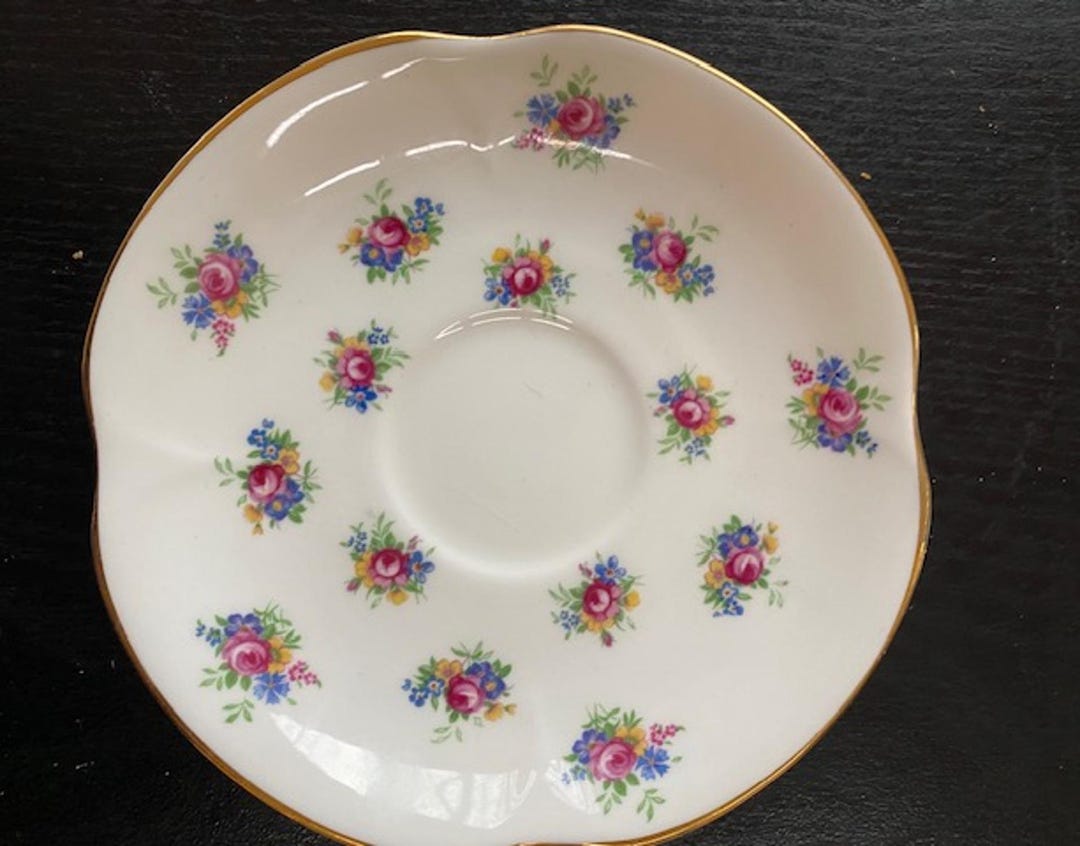 Victoria Bone China Saucer With Red Roses, Scalloped Edges Trimmed in ...
