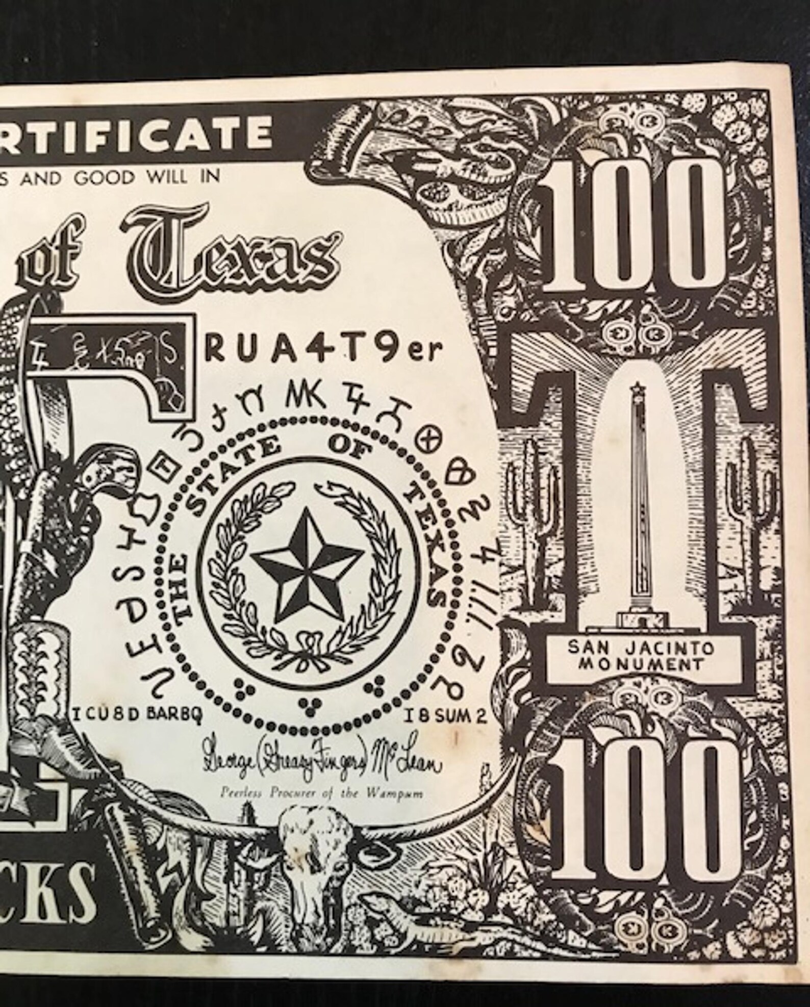 Texas 100 Bucks, Black Gold Certificate Souvenir - Etsy