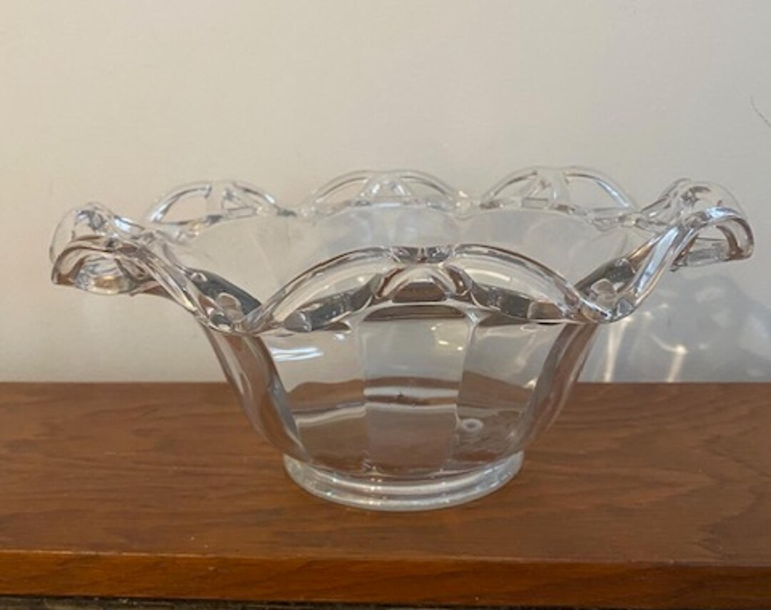 Vintage Clear Glass Bowl With Lattice Work, Open Lace Rim - Etsy