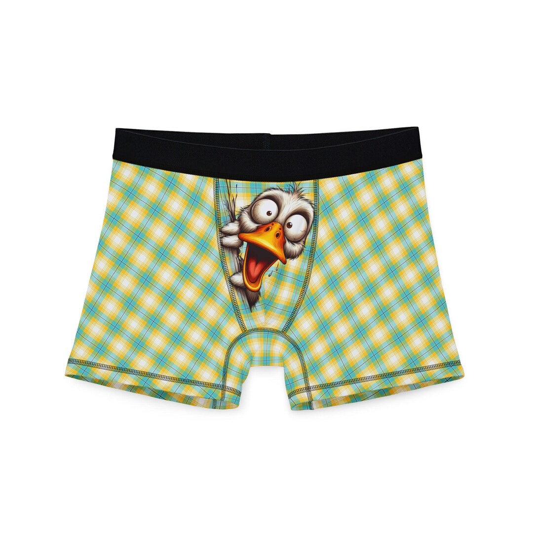 Goofy Duck Peekaboo Boxers | Men's Boxer Briefs, Yellow Plaid All-over ...