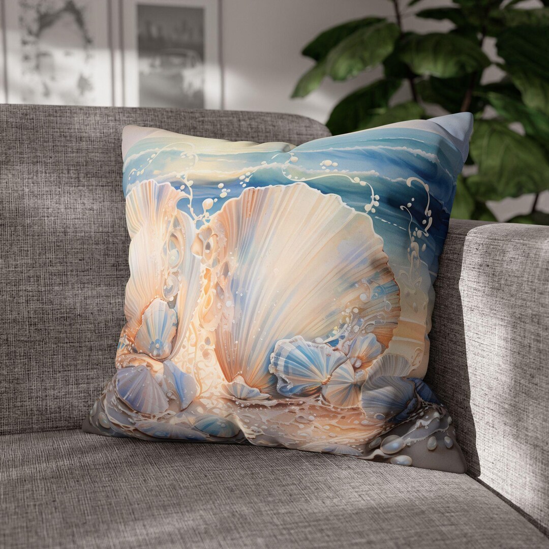 Seashell Beach Scene Faux Suede Pillowcase | Ocean Shell Square ...