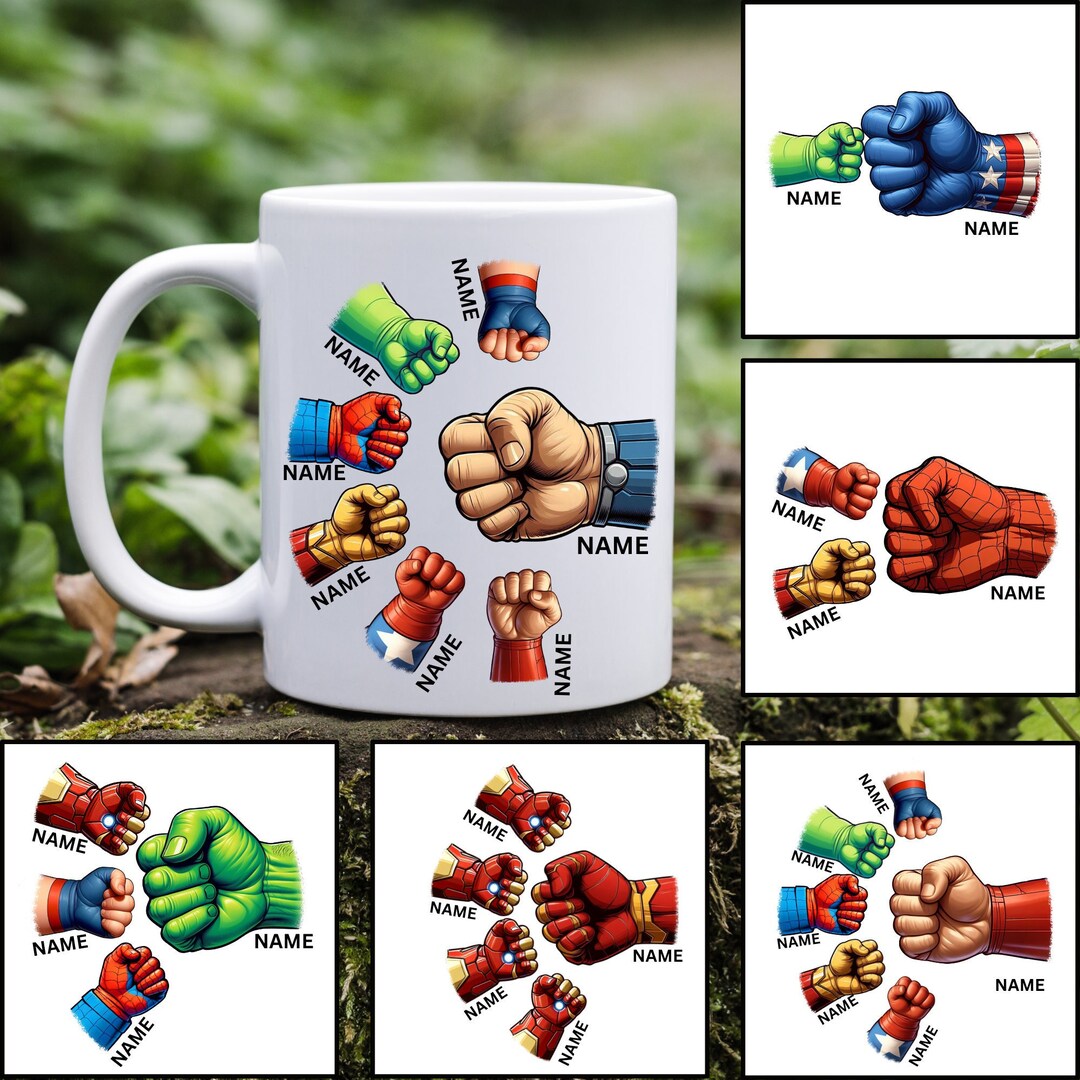 Personalized Avengers Father's Day Mug, Gift for Dad, Fist Bump, Family ...