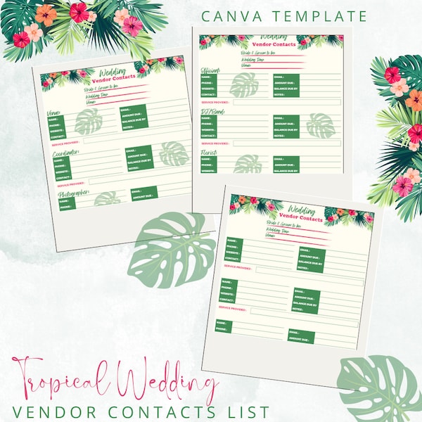 Wedding Vendor Contact List Template - Etsy