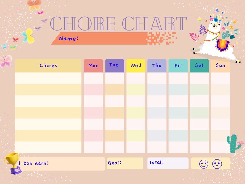 Adorable Llama Chores Chart (canva Template) - Etsy