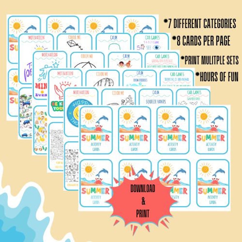 Printable Summer Activity Cards for Kids (PDF Download) - Etsy