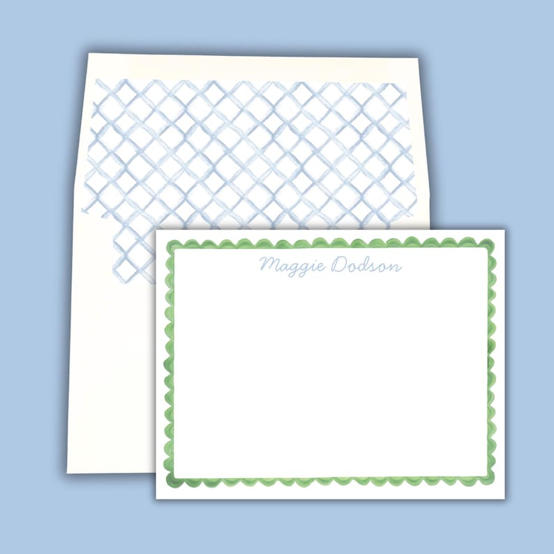 Personalized Stationery | Green & Blue Watercolor Notecard ...