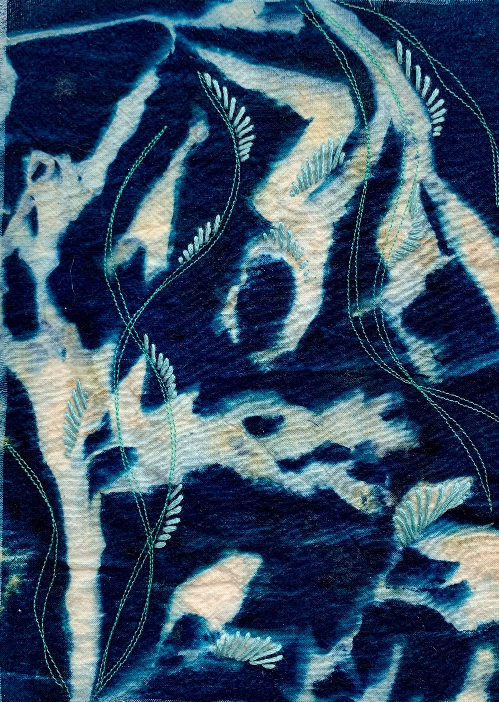 Seaweed Cyanotype Textile Art with Embroidery | Etsy