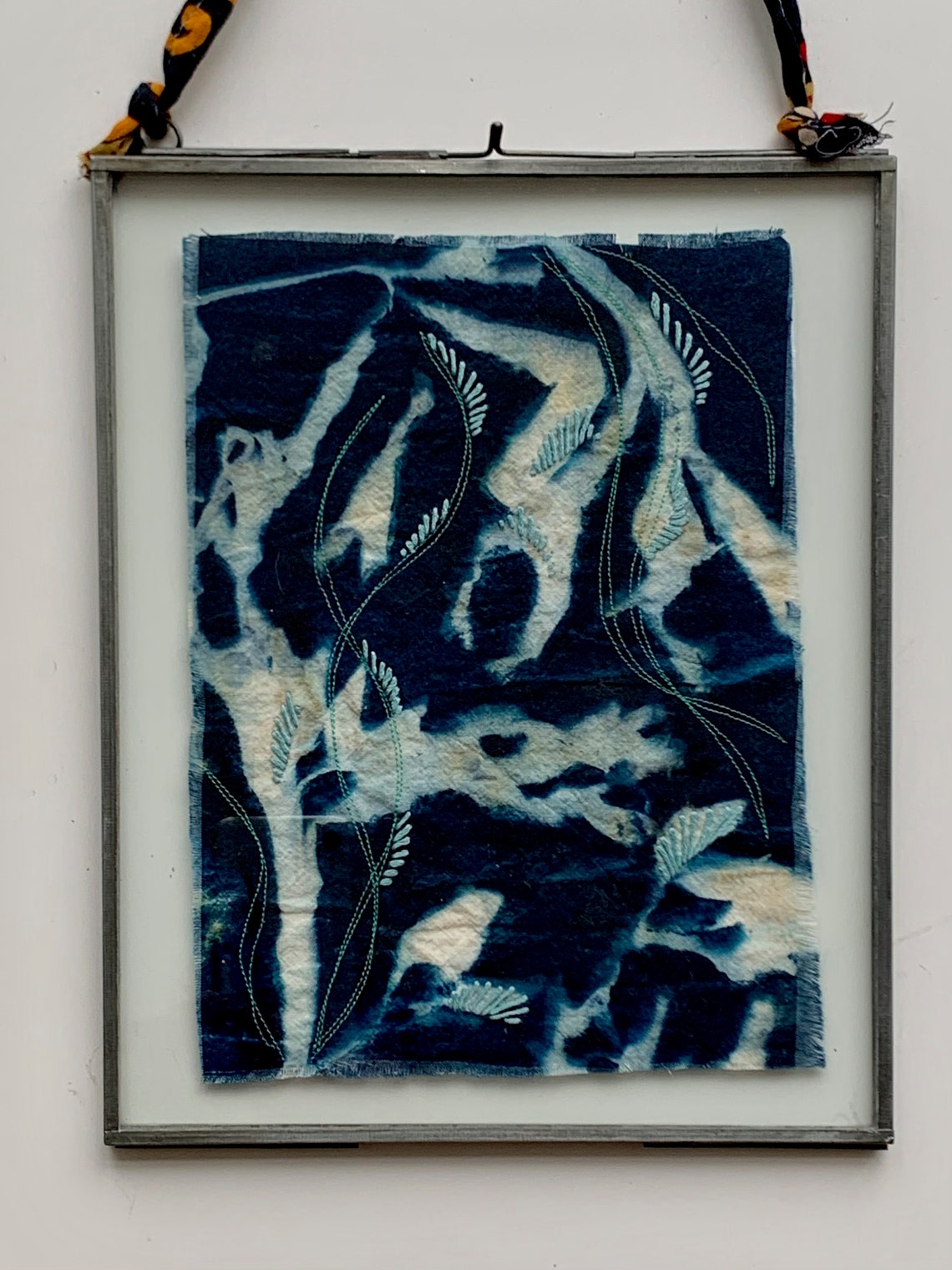 Seaweed Cyanotype Textile Art with Embroidery | Etsy
