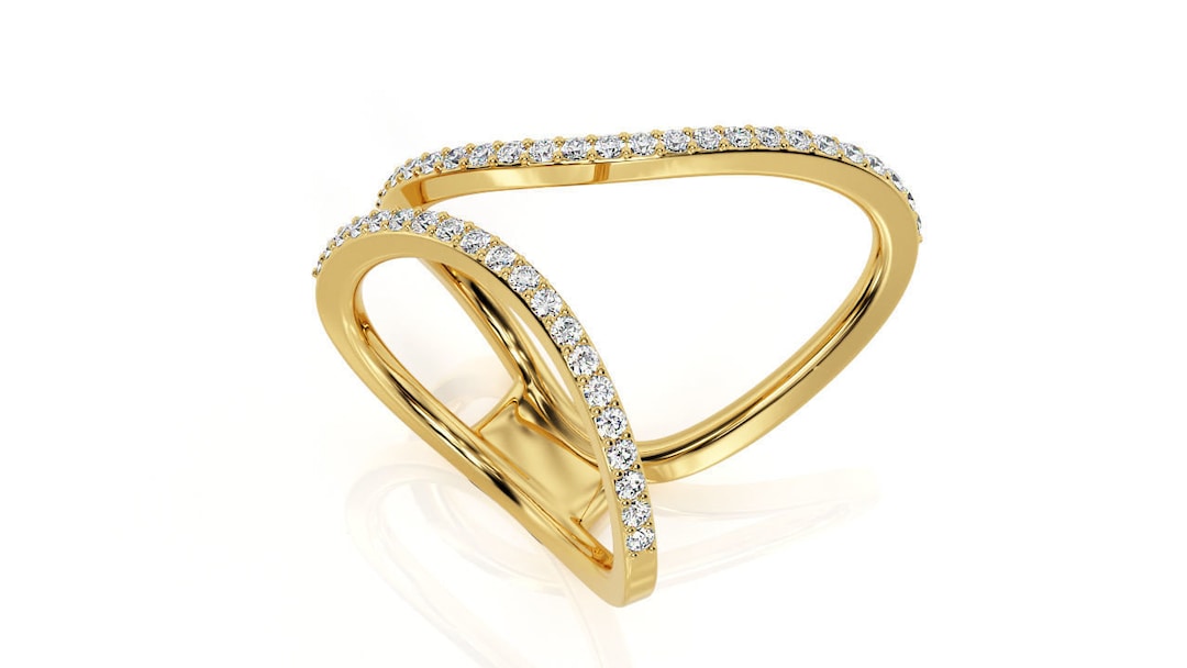 Solid Gold Wave Ring, Diamond Wave Ring, Classic Double Wave Diamond ...