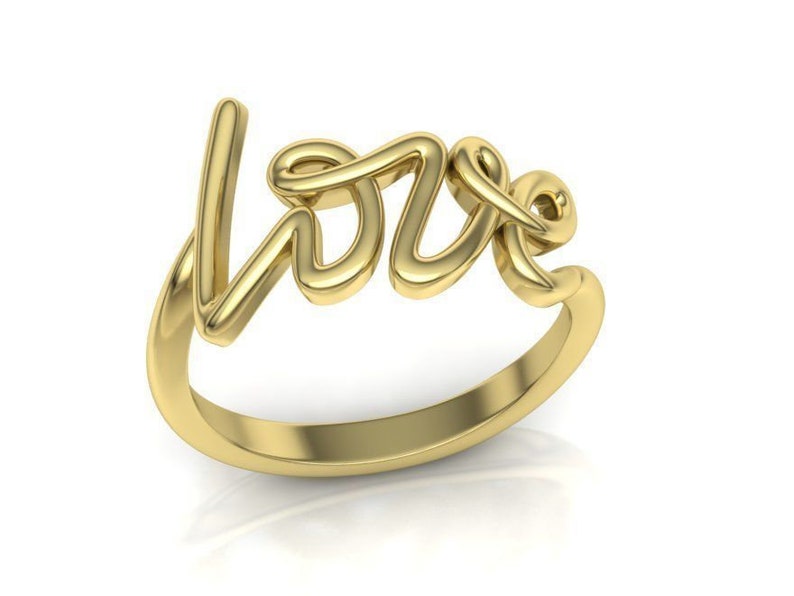 14K Gold Script Love Ring \ Silver Ring - Etsy