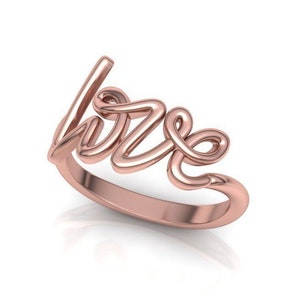 14K Gold Script Love Ring \ Silver Ring - Etsy