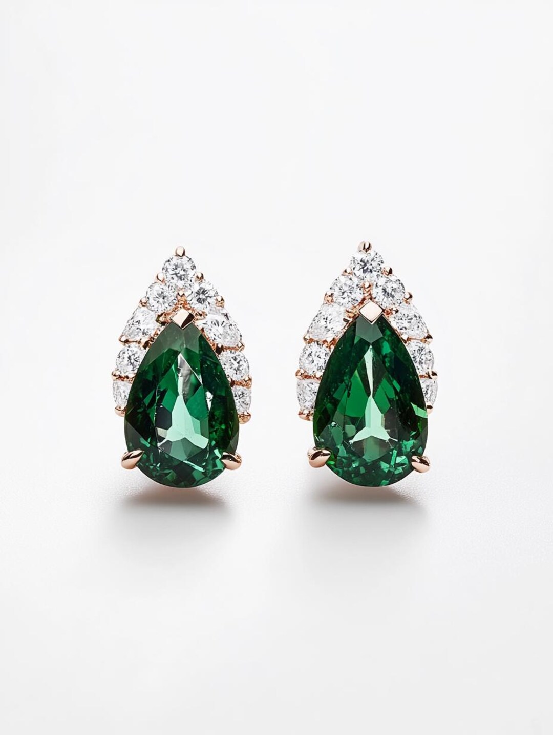 Emerald and Diamonds Studs | Pear Shape Emerlads | Natural Emerald ...