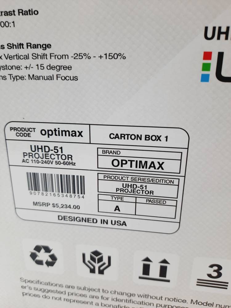 Vintage Optimax UHD-51 Led Smart Projector 4K HDMI 3D, Uhdtv Theater ...