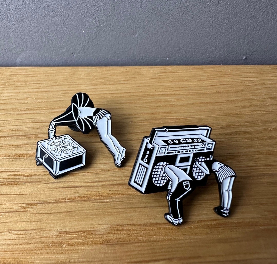 Funny Gramophone & Radio Enamel Pin Badge Gramophone Pizza - Etsy