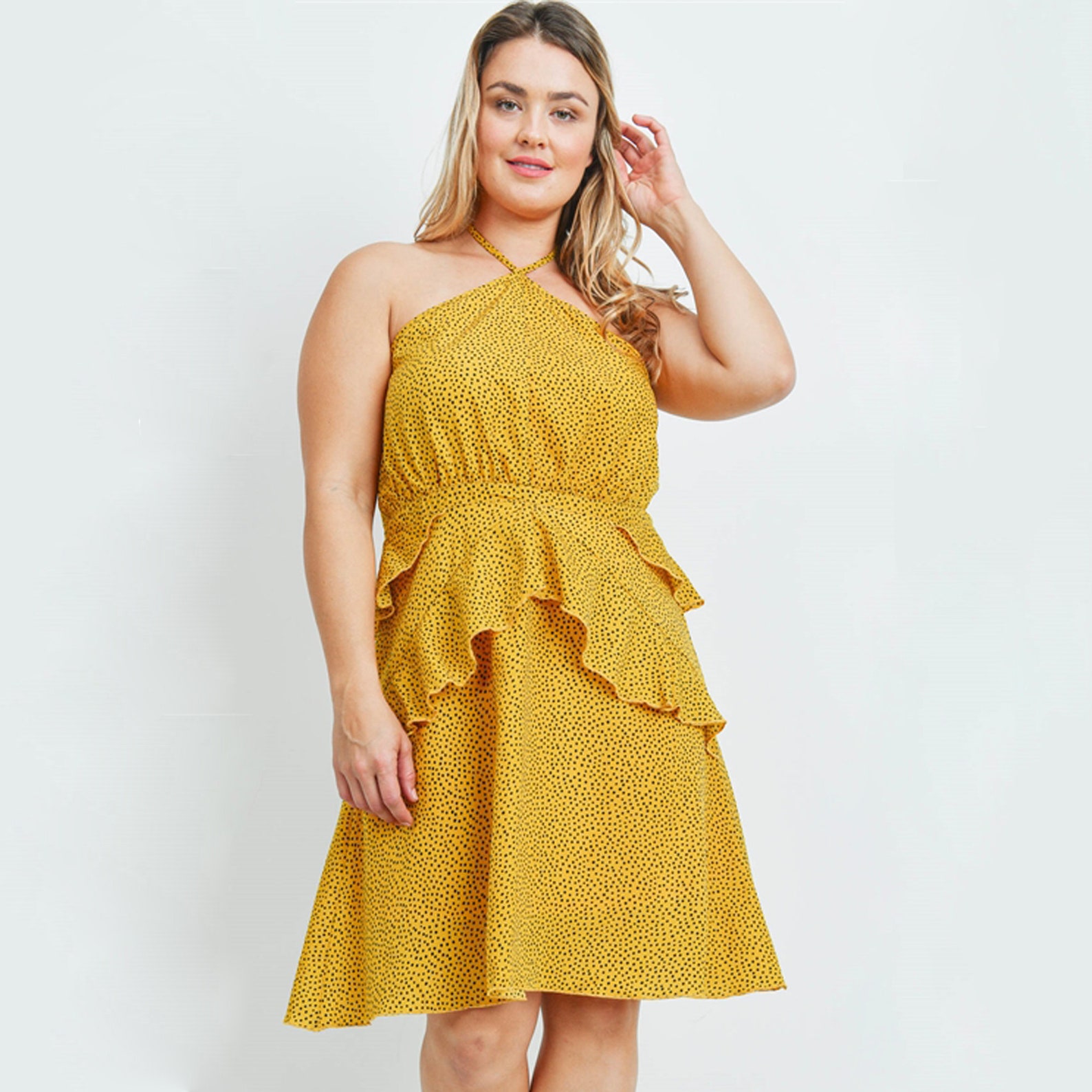 Plus Size Yellow Ruffle Waist Halter Dress, Plus Size Dress, Plus Size ...