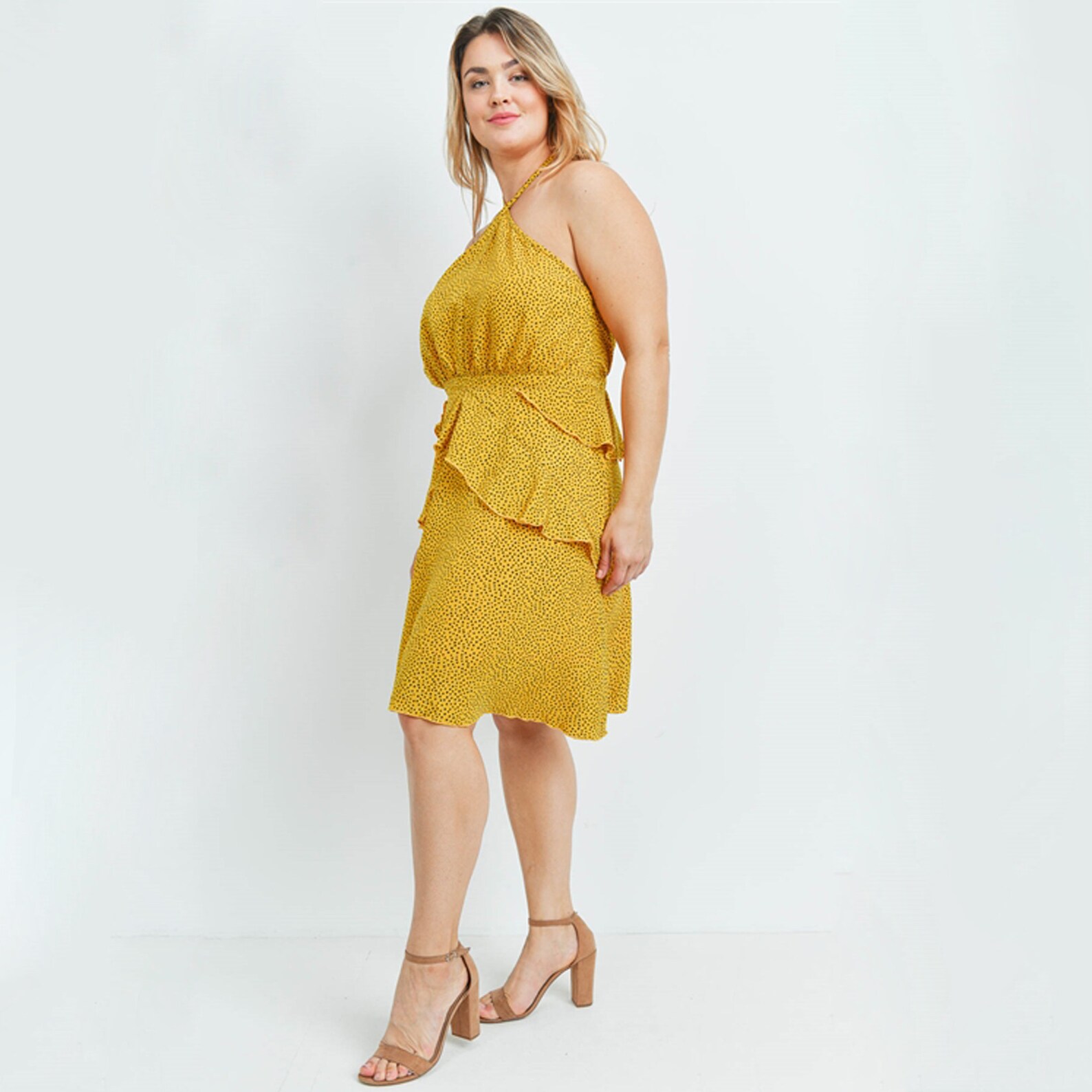 Plus Size Yellow Ruffle Waist Halter Dress, Plus Size Dress, Plus Size ...