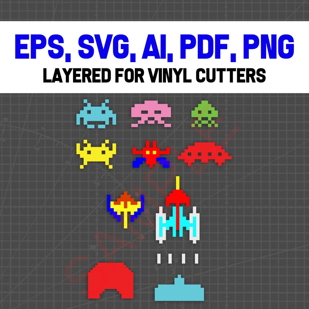 Space Invaders Svg Bundle. Vector Arcade Art Layered Files for - Etsy