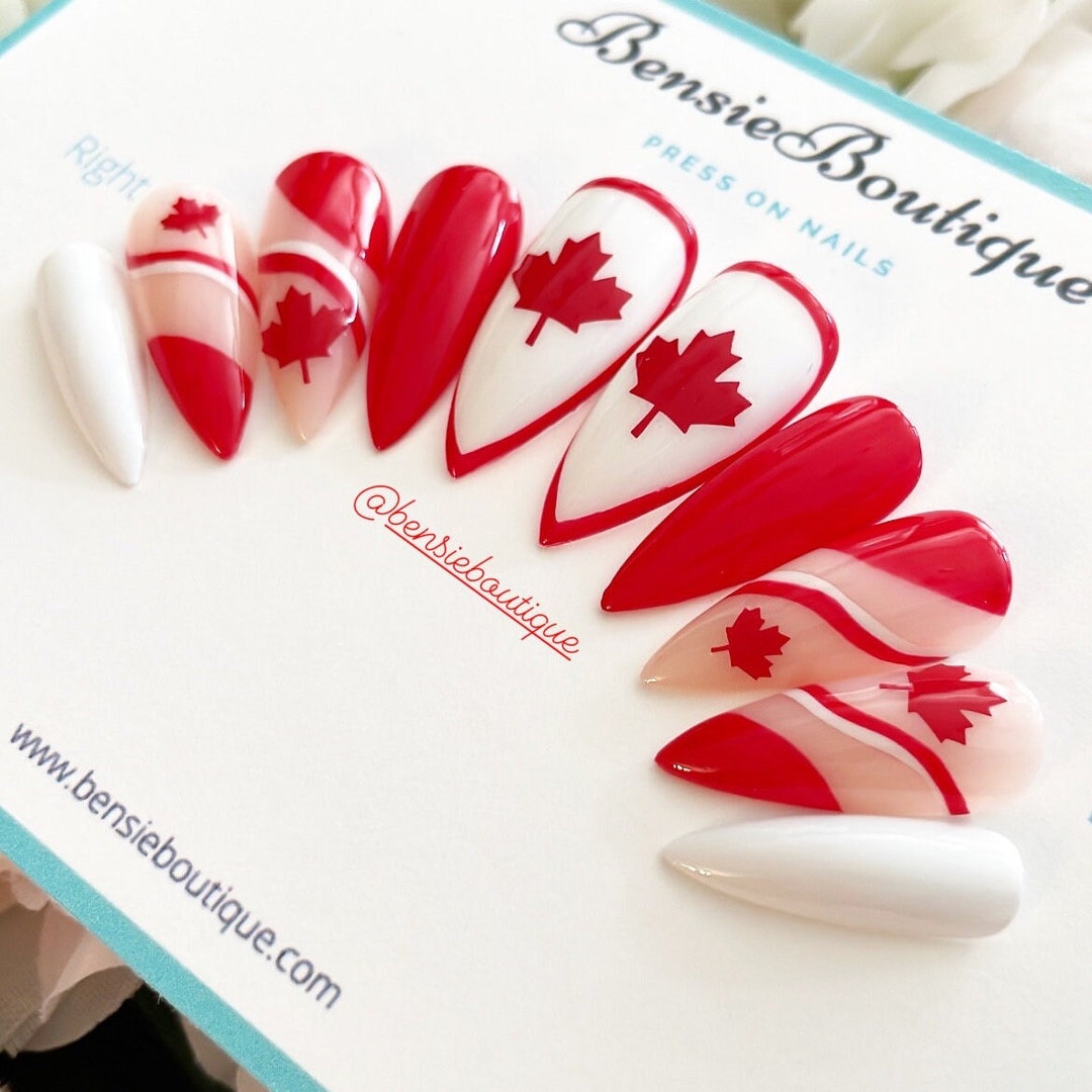 Canada Maple Leaf Press on Nails: Red and White Patriotic Nails - Etsy ...