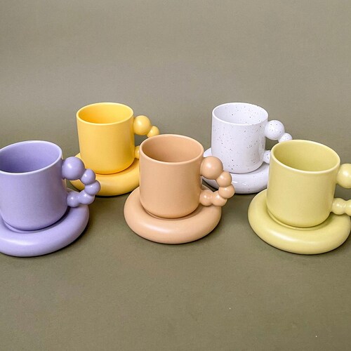 Minimalist Chubby Puffy Ball Handle Modern Coffee Mug With - Etsy