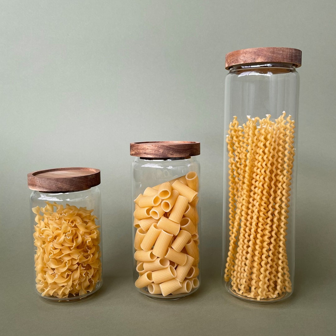 Wood Lid Minimalistic Glass Kitchen Storage Glass Container, Glass Jar ...
