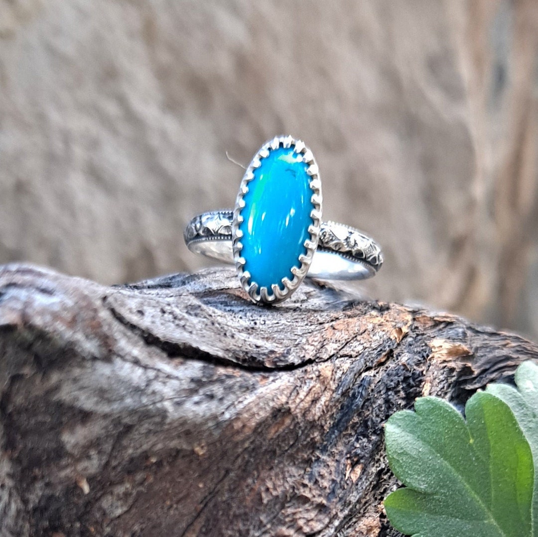 Anillo apilable de turquesa ovalada, anillo turquesa, anillo turquesa ...