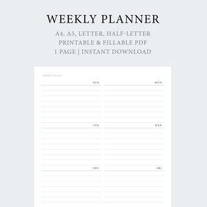 Minimal Weekly Planner | Printable Schedule | Fillable PDF | Week at a ...