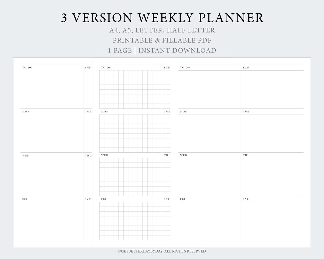 Simple Weekly Printable Planner | Fillable PDF | Minimal Weekly Layout ...