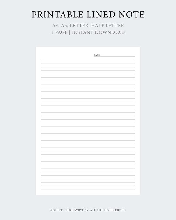 Printable Lined Note_lined Paper_simple Study Note_letter | Etsy