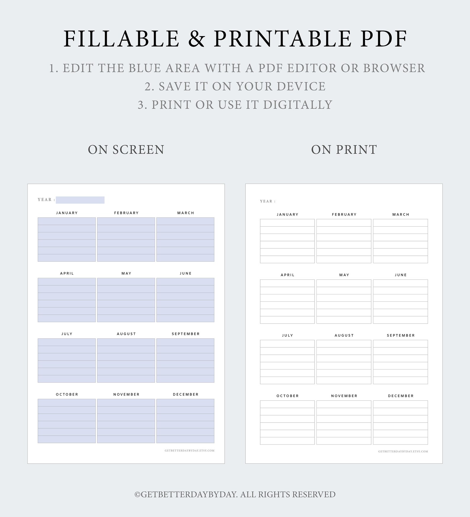 Main Schedule Yearly Planner_printable Planner_fillable Pdf_undated ...