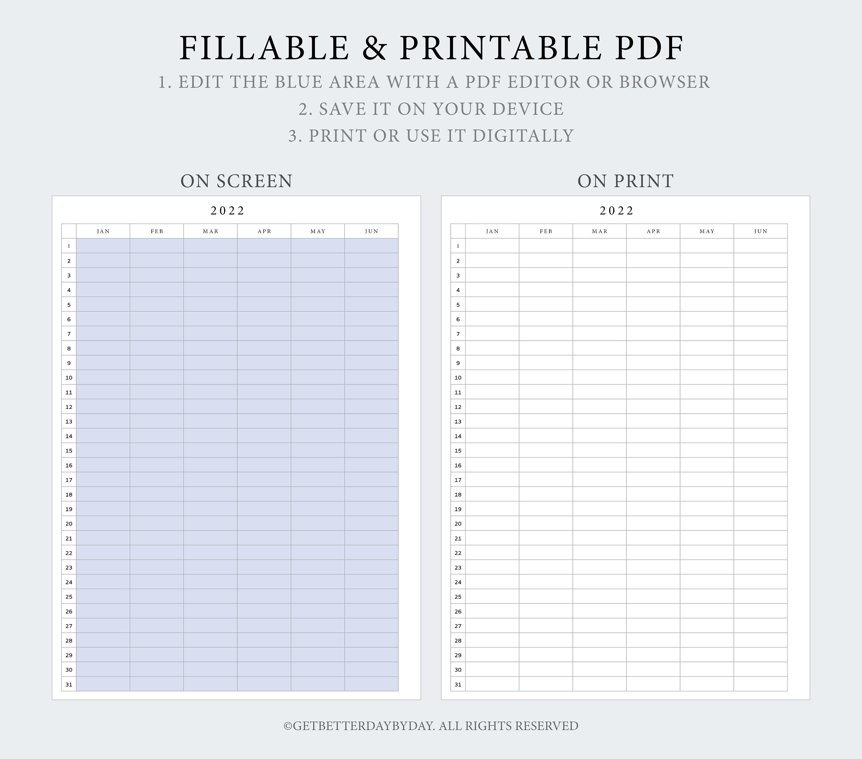 Half Year Yaerly Planner 2 Page Printable Pdf_fillable Pdf_annual ...