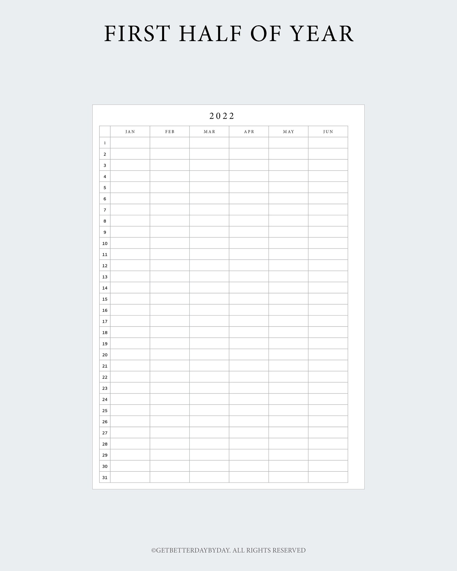 Half Year Yaerly Planner 2 Page Printable Pdf_fillable Pdf_annual ...