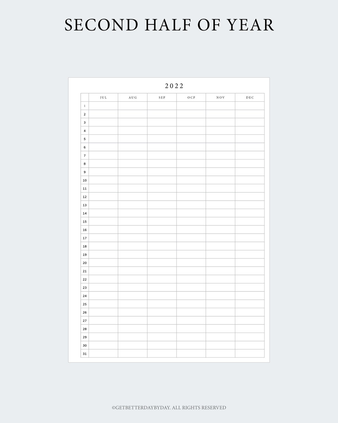 Half Year Yaerly Planner 2 Page Printable Pdf_fillable Pdf_annual ...