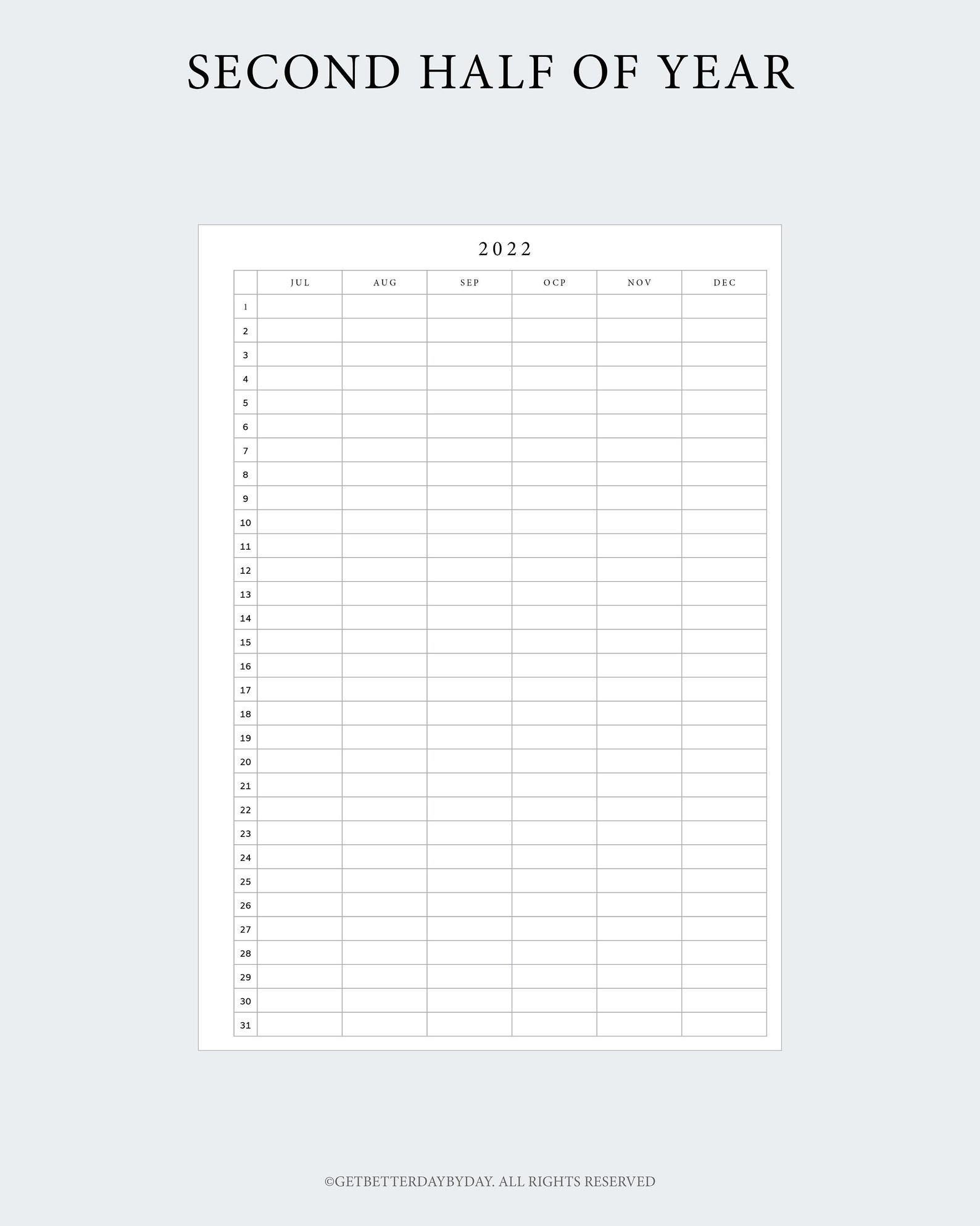 Half Year Yaerly Planner 2 Page Printable Pdf_fillable Pdf_annual ...