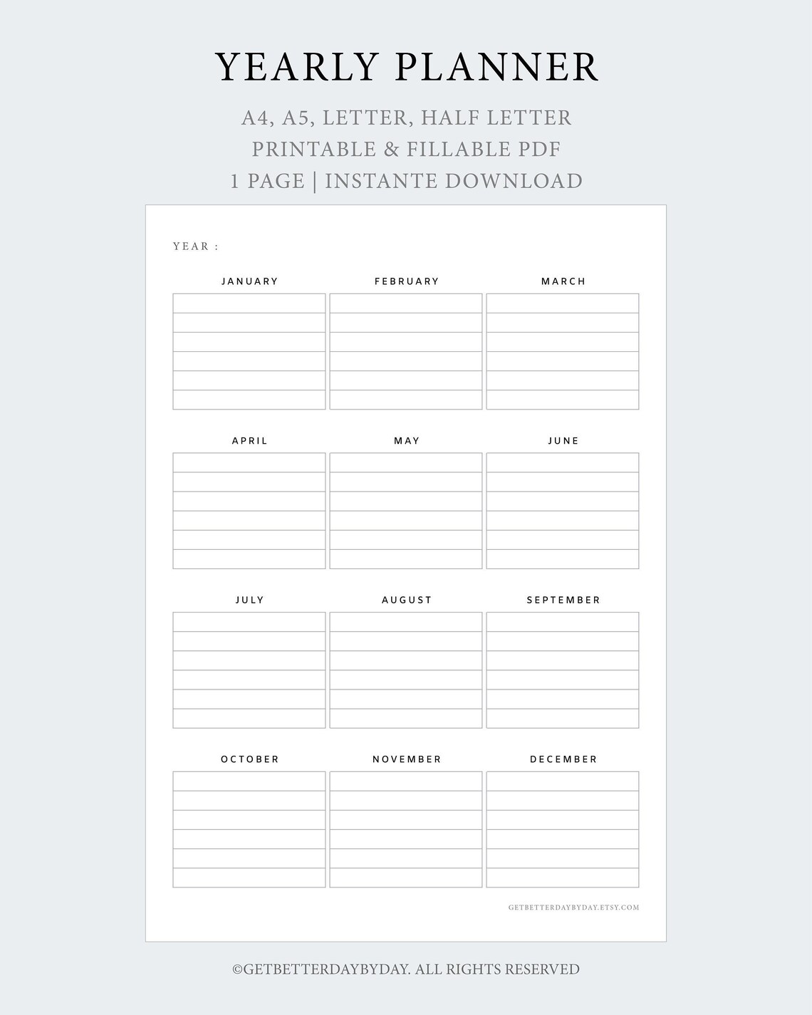 Main Schedule Yearly Planner_printable Planner_fillable Pdf_undated ...