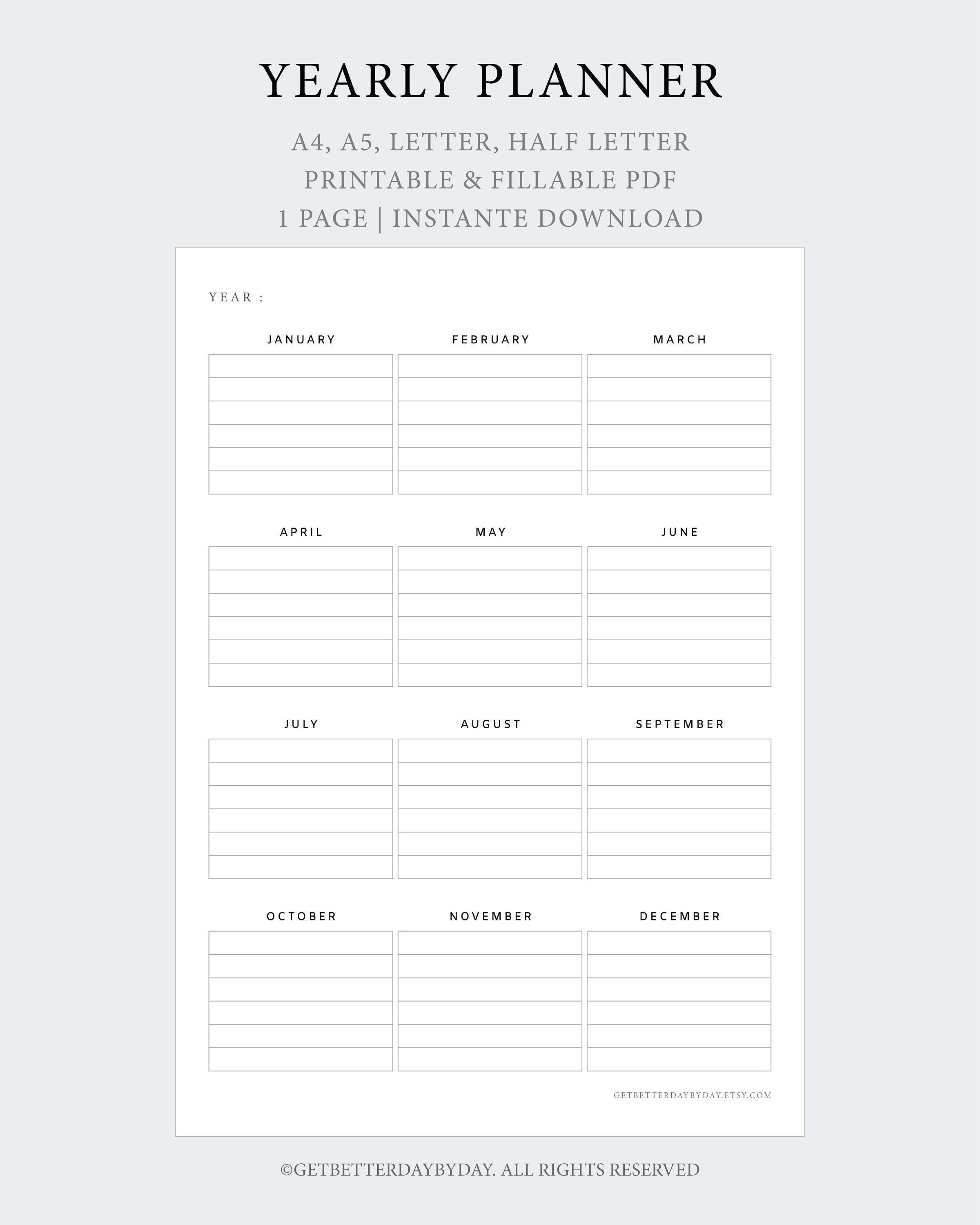 Main Schedule Yearly Planner_printable Planner_fillable Pdf_undated ...