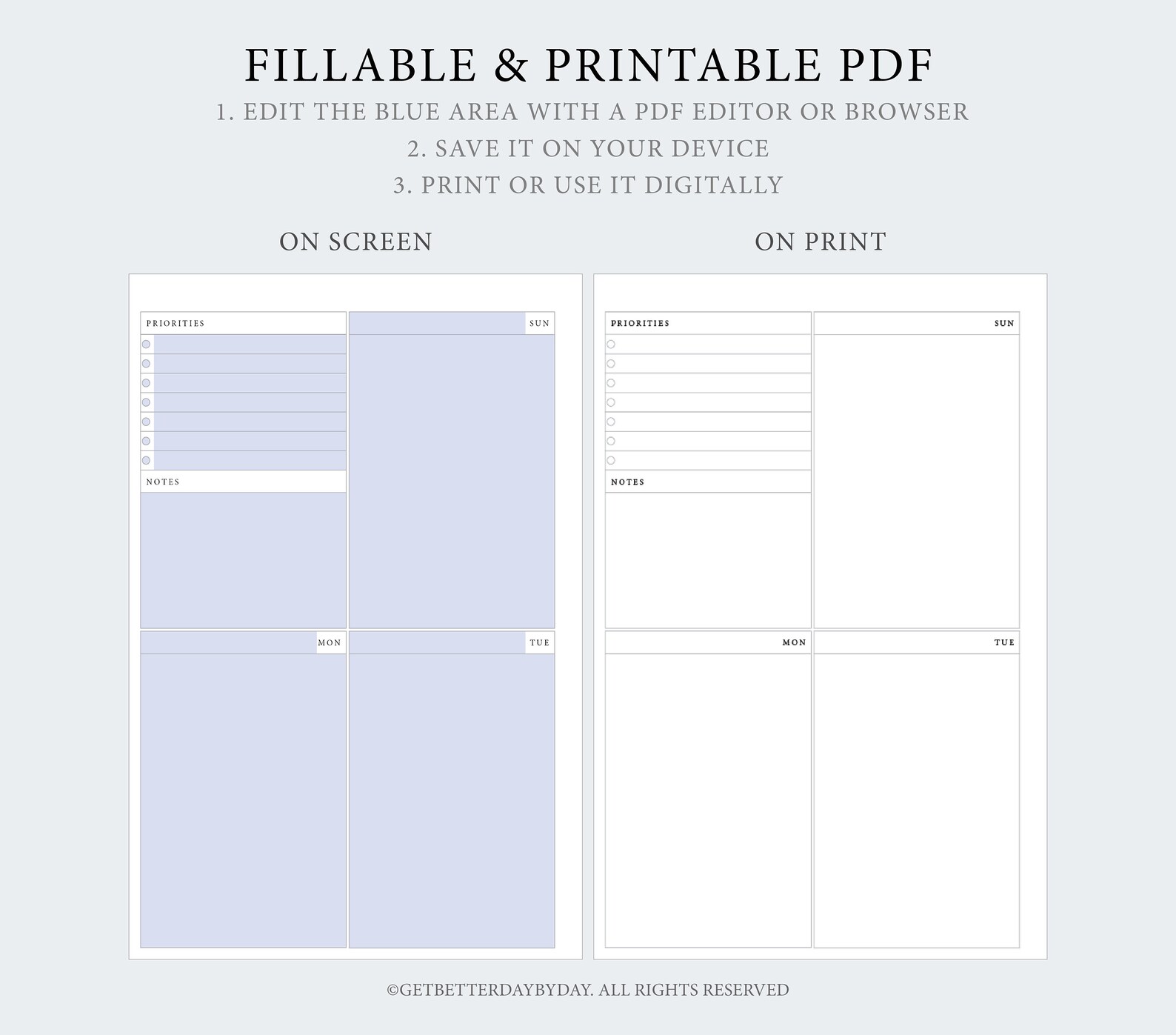 Simple Undated Printable Weekly Planner_fillable Pdf_planning | Etsy