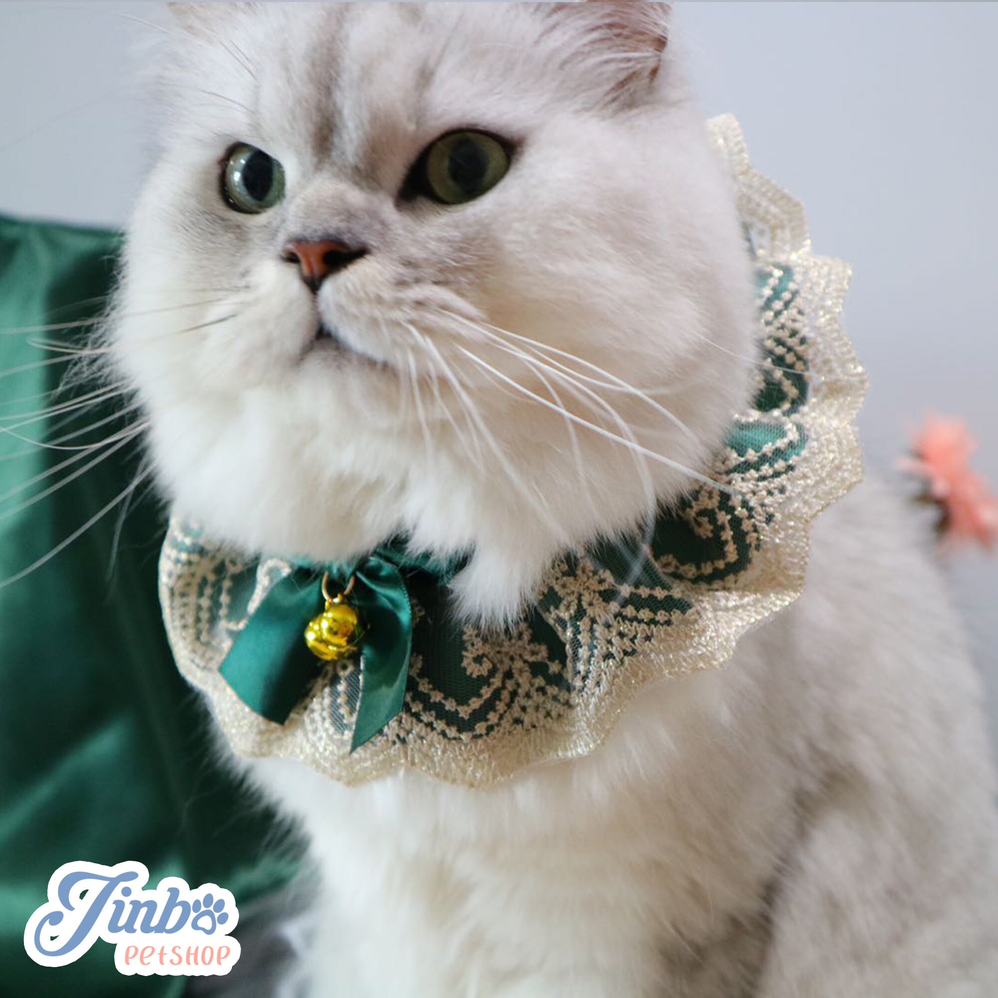 Forest Green Golden Lace Ribbon Bow Bell Ruffled Collar Cute | Etsy