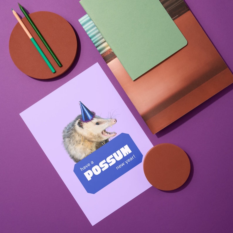Funny Possum Card | Happy New Year Greeting Cards | 5x7 Inches - Etsy